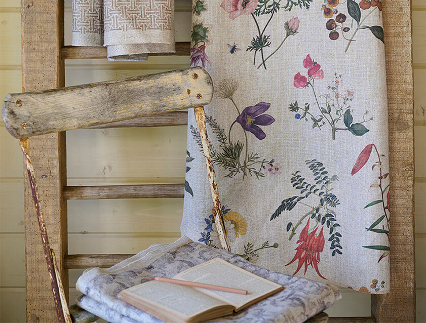 RHS Caroline Maria Applebee Collage Wildflowers Upholstery Fabric ...