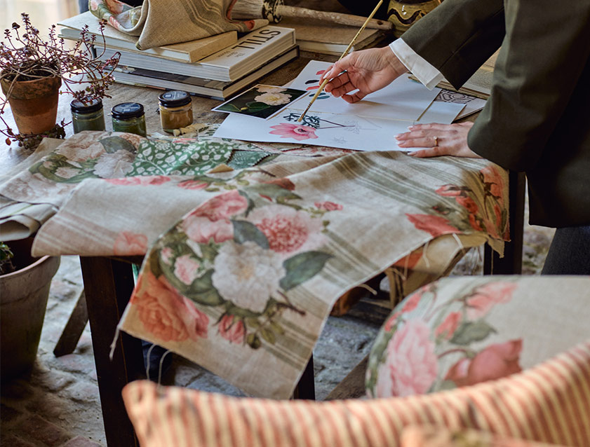 RHS Etta's Bouquet Alba Arctic Upholstery Fabric | Sofas & Stuff