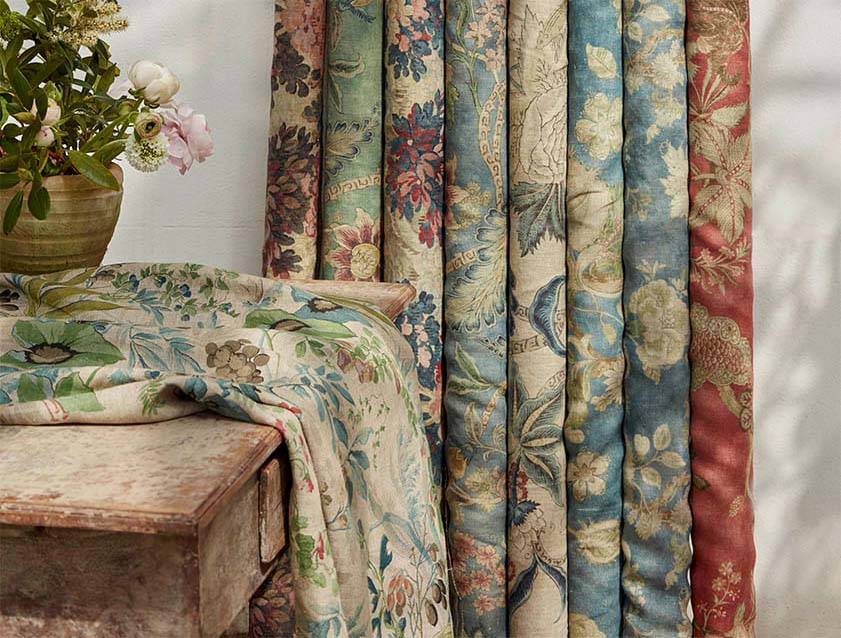 Floral Linen: Sylvan Midnight Upholstery Fabric | Sofas & Stuff