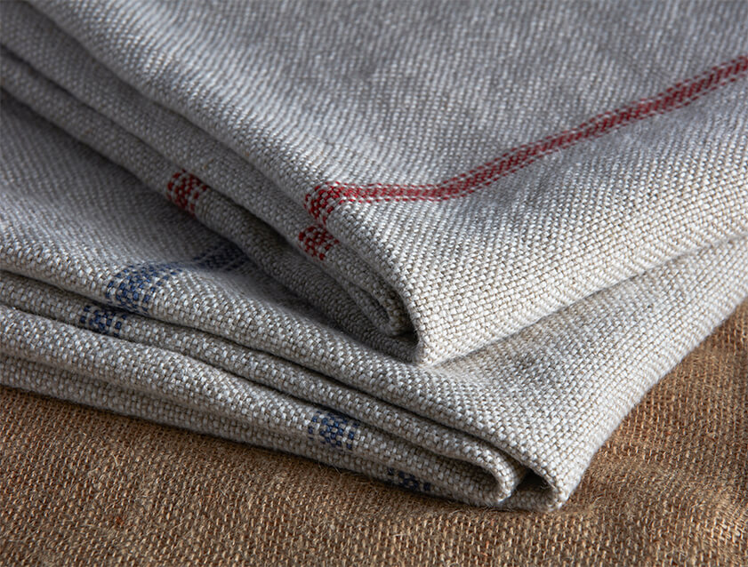 Grain Sack Stripe Linen Red Upholstery Fabric | Sofas & Stuff