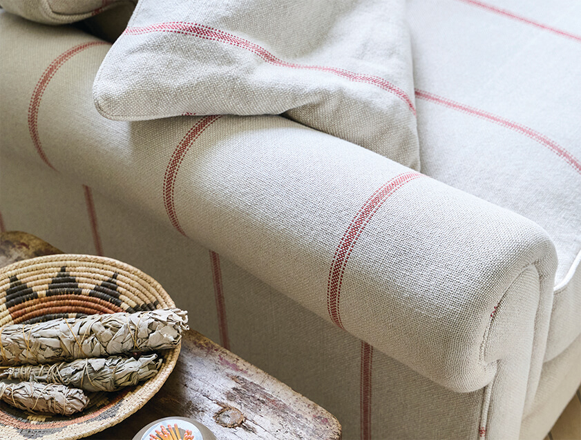 Grain Sack Stripe Linen Red Upholstery Fabric | Sofas & Stuff